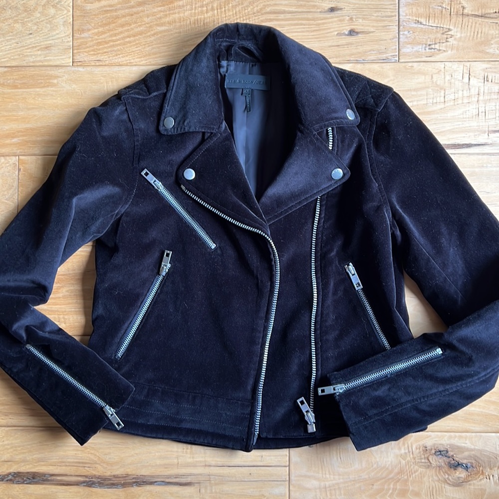 Rag And Bone Mercer Velvet Biker Jacket In Black - Gem